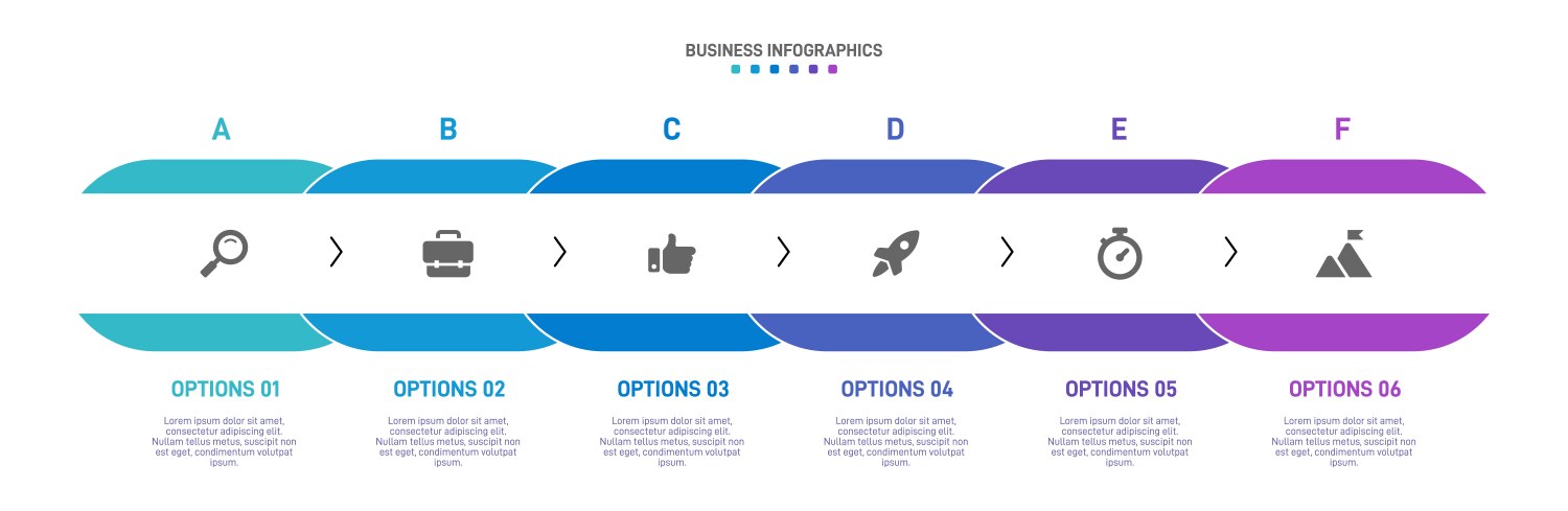 Horizontal progress bar featuring 6 arrow-shaped Vector Image