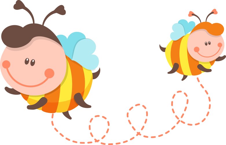 Two bees flying cartoon isolated on white Vector Image