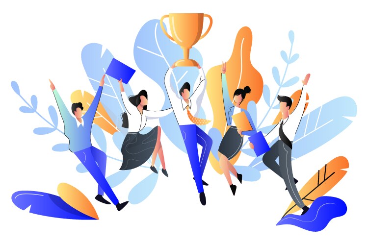 Teamwork concept happy employees group standing Vector Image
