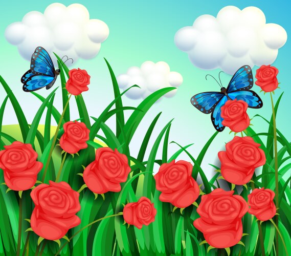 Butterflies flying in flower garden Royalty Free Vector