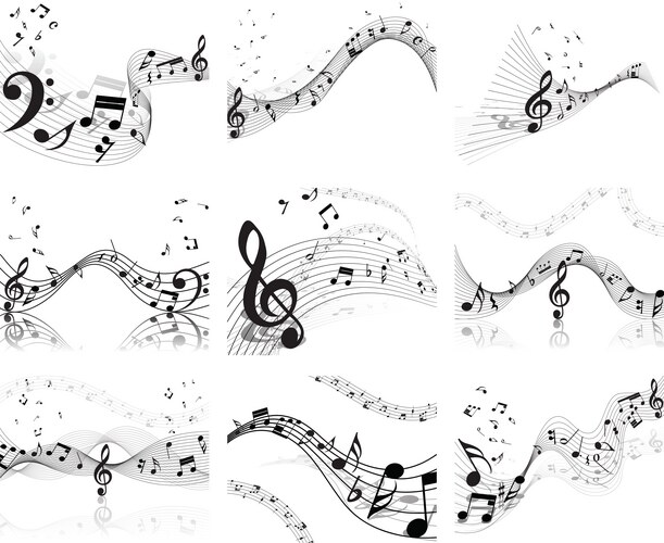 Abstract music staves with notes Royalty Free Vector Image