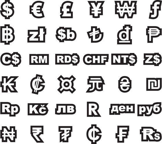 Currency symbols set with names Royalty Free Vector Image