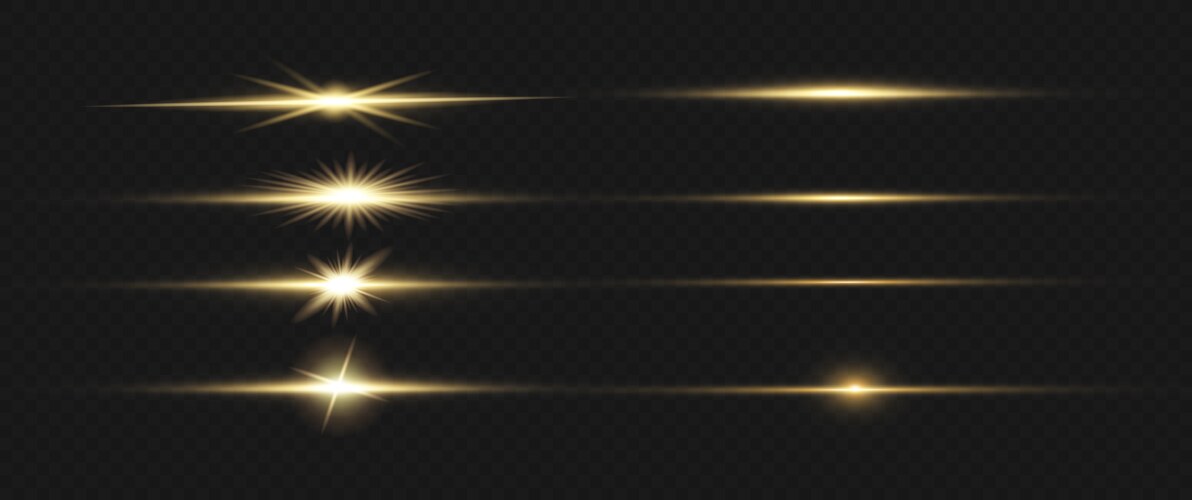 Horizontal light rays flash yellow glow beams Vector Image