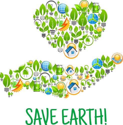 Ecology stickers save green earth planet clean Vector Image