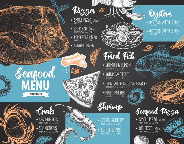 Seafood restaurant menu design Royalty Free Vector Image