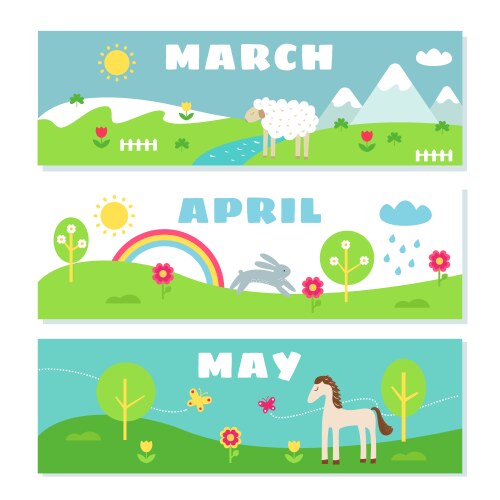 Summer months calendar flashcards set nature Vector Image