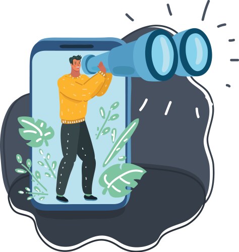 Cartoon man looking through binoculars Royalty Free Vector