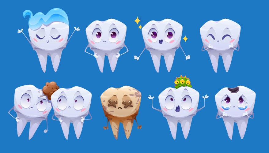 Teeth cartoon characters clean and dirty tooth Vector Image