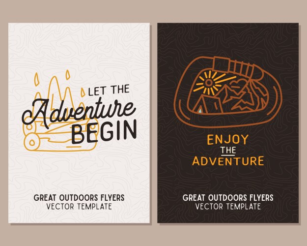 Camping flyer templates travel adventure posters Vector Image