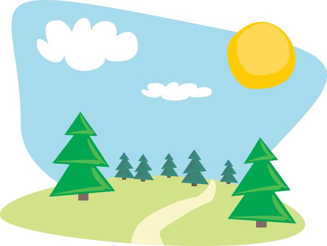 Funny cartoon sunny day landscape Royalty Free Vector Image