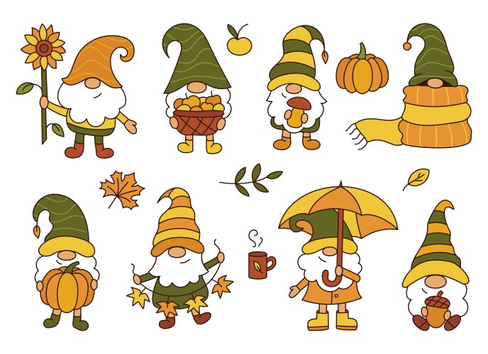 Autumn gnome in green long cap Royalty Free Vector Image