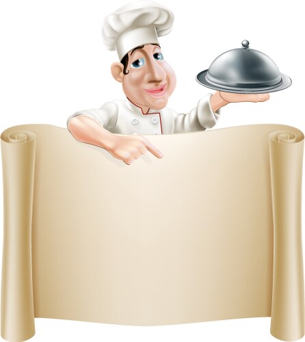 Happy Chef Pointing at Menu Royalty Free Vector Image