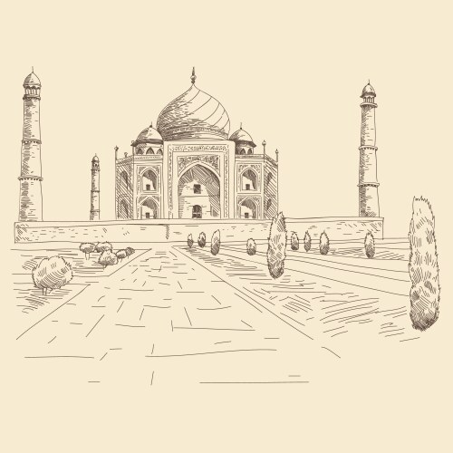 Hand drawn sketch of taj mahal india palace Vector Image
