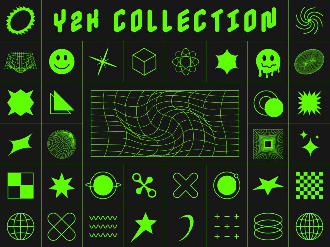 Y2k big collection of symbols and icons Royalty Free Vector