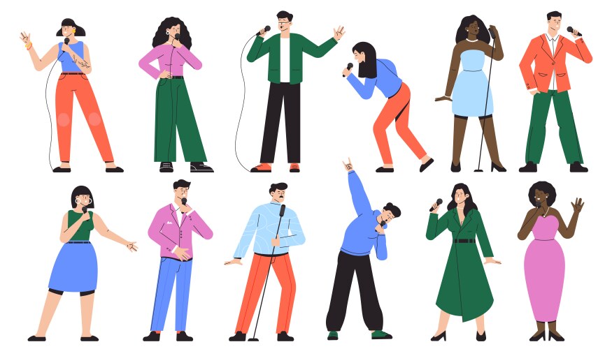 Cartoon Singers With Microphones Royalty Free Vector Image