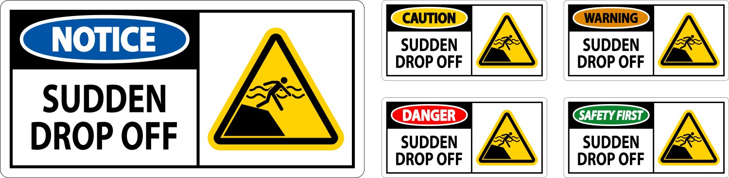 Danger sign sudden drop off Royalty Free Vector Image