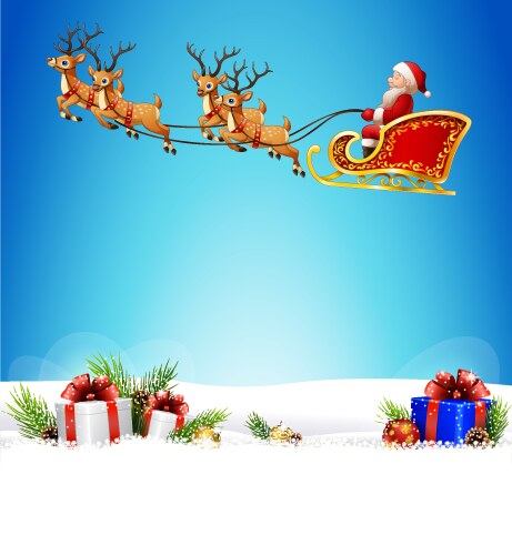 Santa rides reindeer sleigh flying in the sky Vector Image