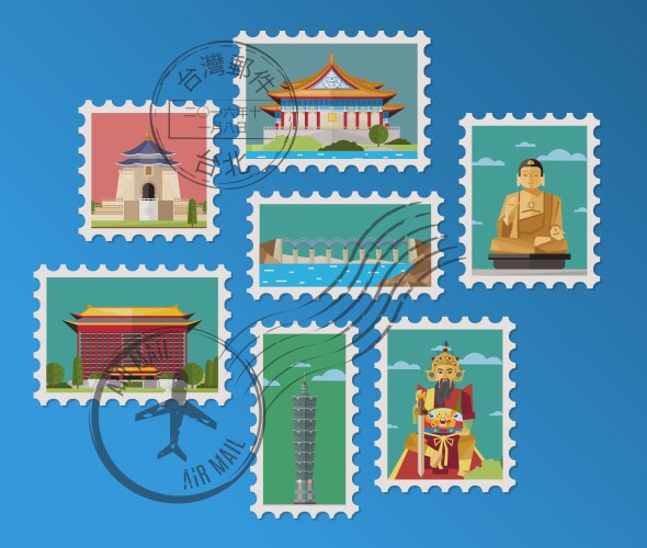 Japanese postage stamps and postmarks Royalty Free Vector
