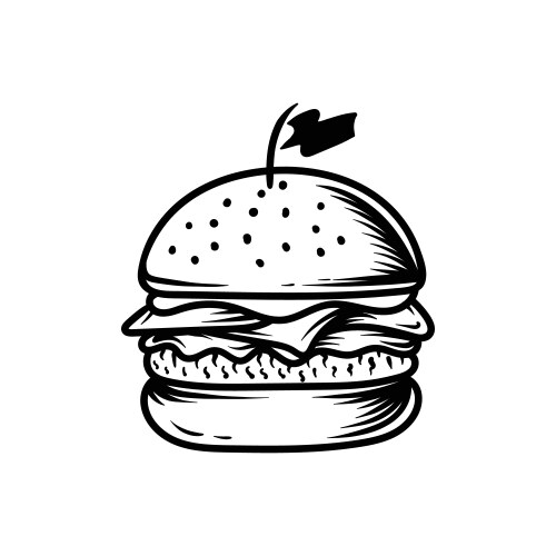 Big double cheese burger line art style sketch Vector Image