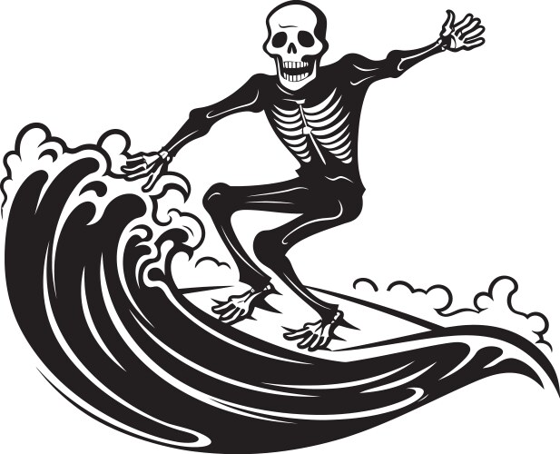 Skeleton surfer cartoon logo icon wave Royalty Free Vector
