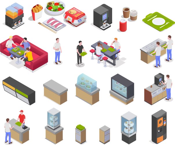 Realistic isometric cafe set Royalty Free Vector Image