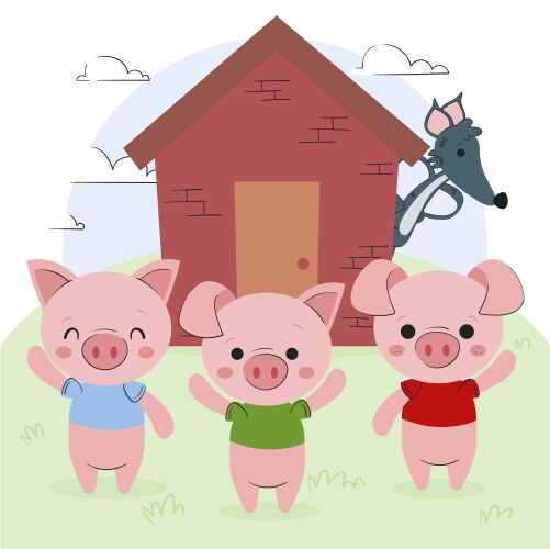 Hand drawn the three little pigs Royalty Free Vector Image