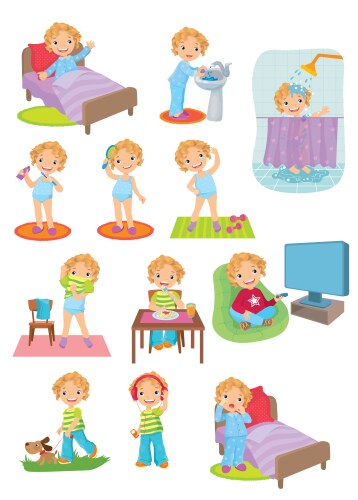 Cartoon Kid Daily Routine Vector Images (over 1,300)