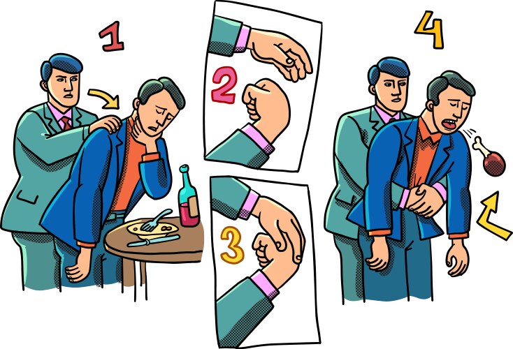 Heimlich maneuver saving someone choking on food Vector Image