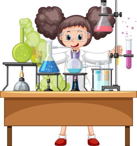 Cartoon boy scientist doing volcano experiment Vector Image