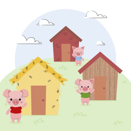 Hand drawn the three little pigs Royalty Free Vector Image