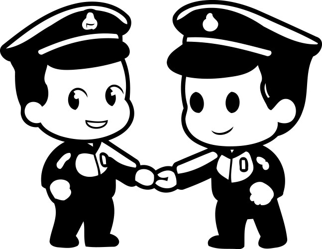 Policeman and policewoman shaking hands Royalty Free Vector