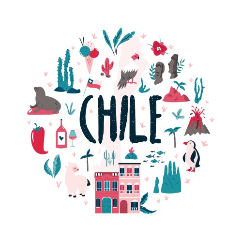 Big set with landmarks animals symbols of chile Vector Image