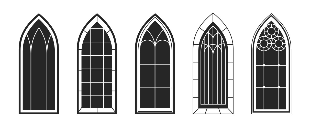 Gothic window wood set Royalty Free Vector Image