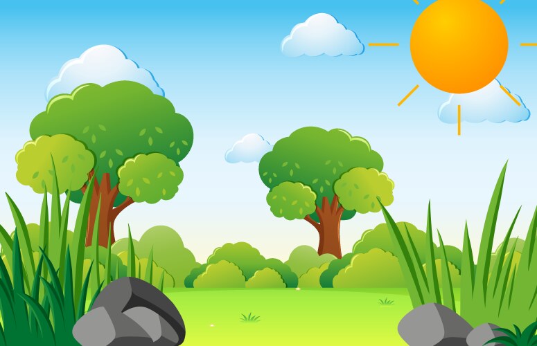 Park scene with trail and trees Royalty Free Vector Image