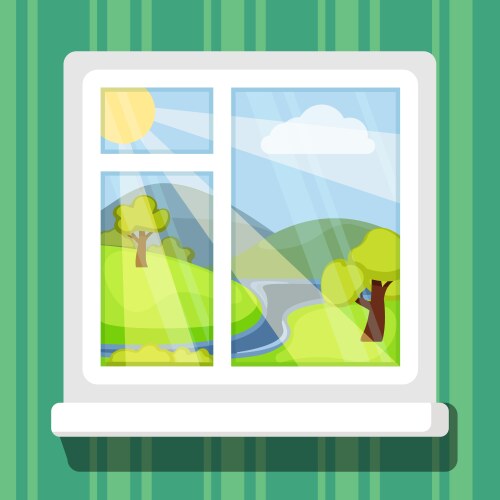 Open window with a landscape view Royalty Free Vector Image
