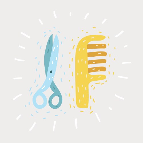 Scissors comb and golden crown symbol Royalty Free Vector