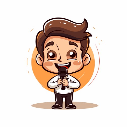 Cute cartoon boy with microphone on white Vector Image