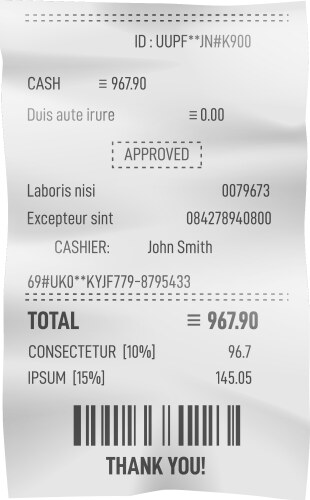 Retail bills check bill print receipt Royalty Free Vector