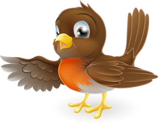 Robin bird on branch pointing Royalty Free Vector Image