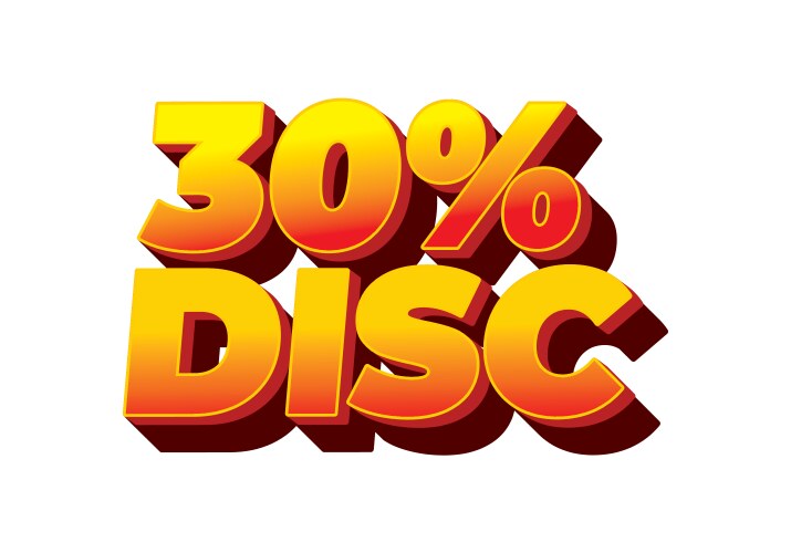 30 percent discount text effect in 3d style Vector Image