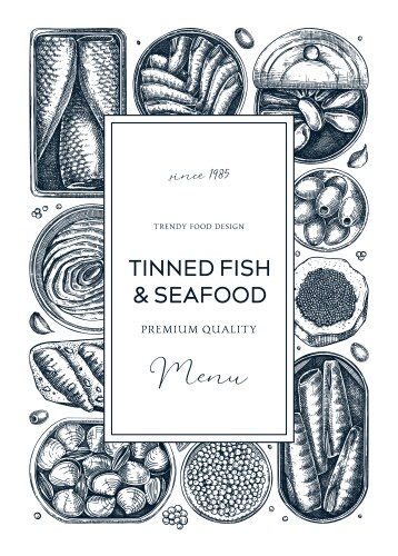 Collage-style canned fish frame design seafood Vector Image