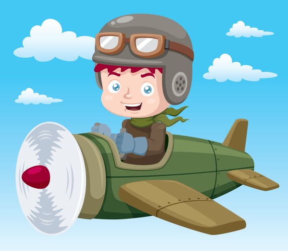 Cartoon little boy operating a plane Royalty Free Vector