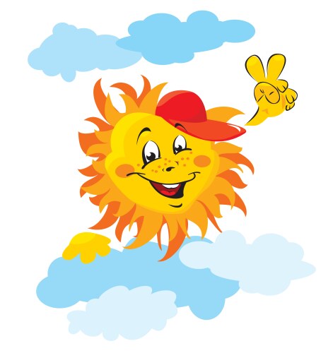 Cute cartoon sun with clouds Royalty Free Vector Image