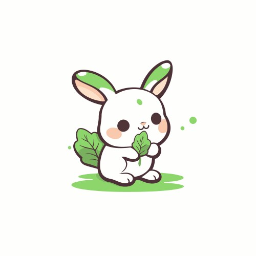 Cute cartoon bunny with green leaves on white Vector Image