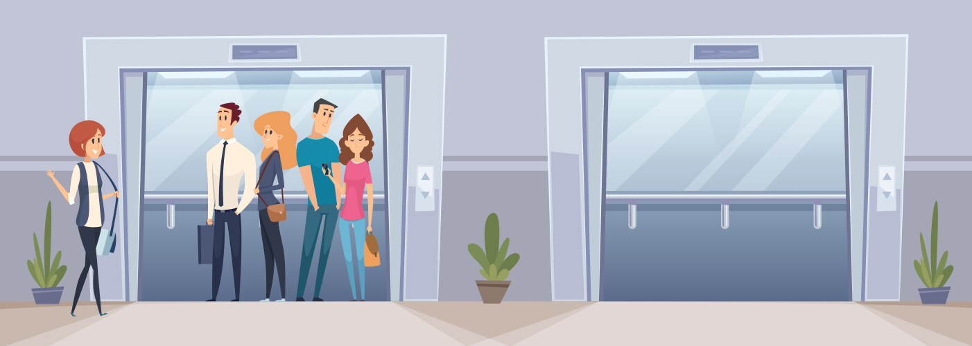Business elevator male and female characters Vector Image