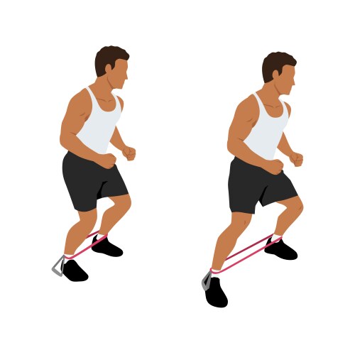 Man doing resistance band side steps exercise Vector Image