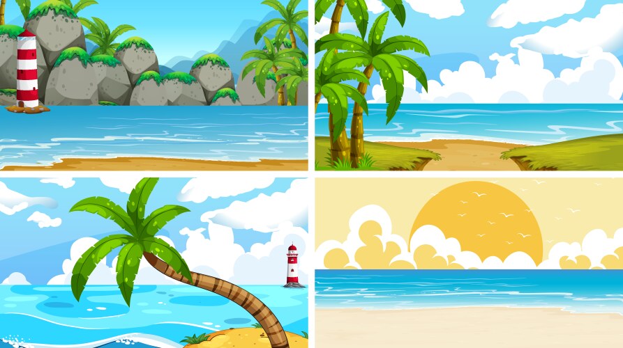 Tropical beach with parasol and palm trees Vector Image