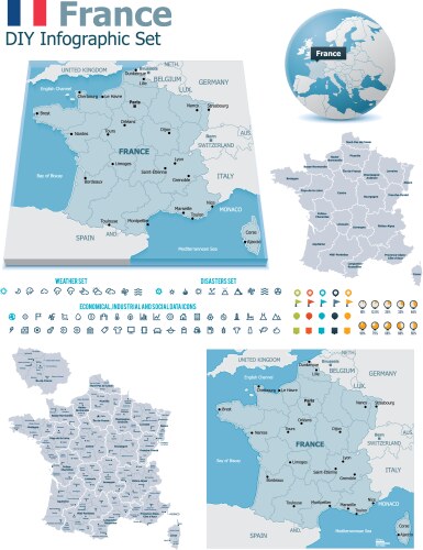 Map france with latitude and longitude Royalty Free Vector