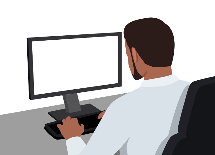 Young man working on a computer view from back Vector Image