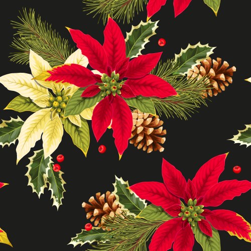 Seamless pattern with holly leaves and pine cones Vector Image